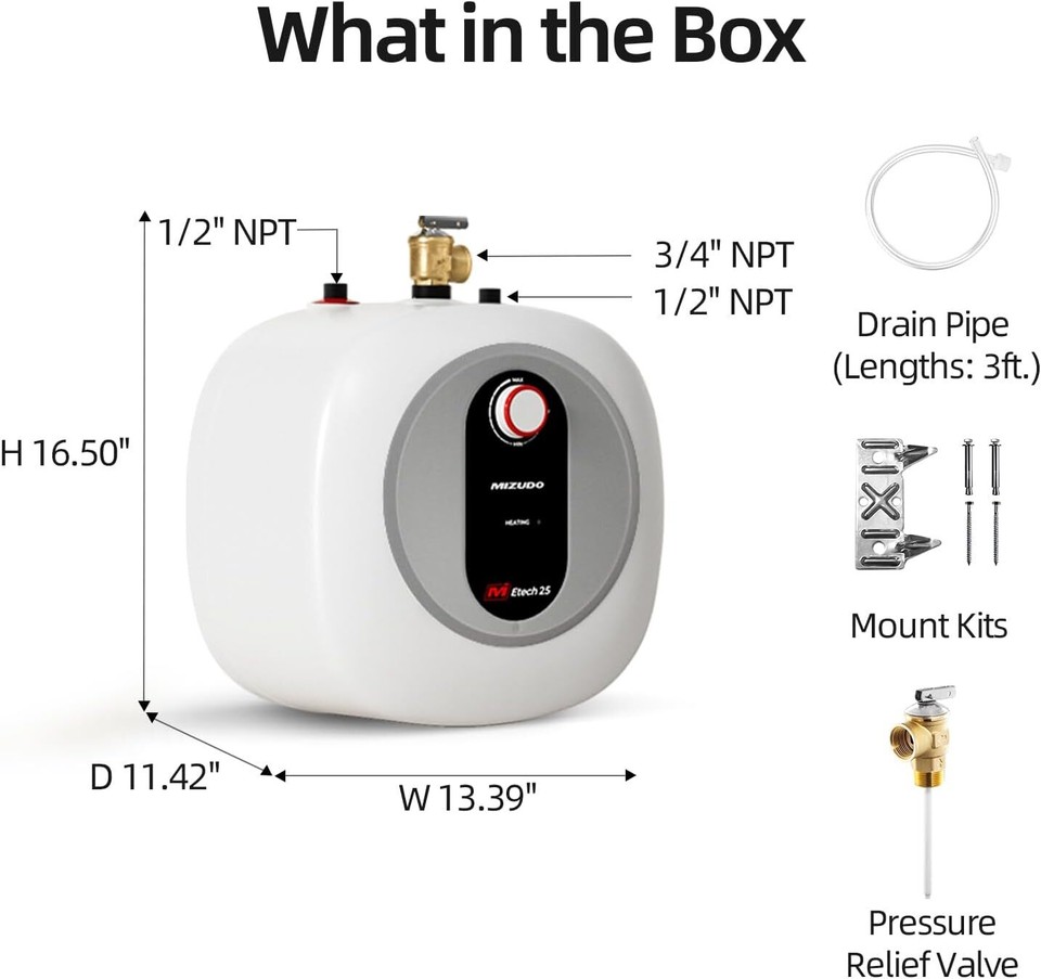 2.5 Gallon Mini-Tank Water Heater Electric Under Sink Instant Hot Water ...