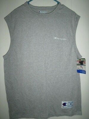 New Mens Champion Muscle Shirt Tank Top Gray Jersey Cotton Size M | eBay