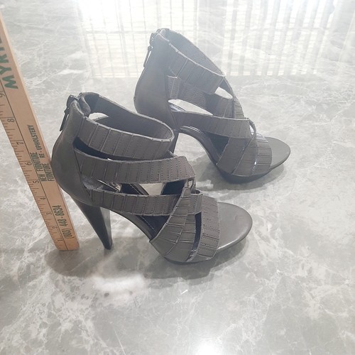 Report Signature Sz 7.5 7 Gray Leather 5.5" Bandage High Heel Stiletto ...