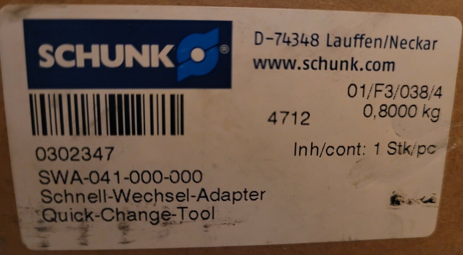 Schunk schnell wechsel Adapter SWA 041 000 000 NEU 0302347 | eBay.de
