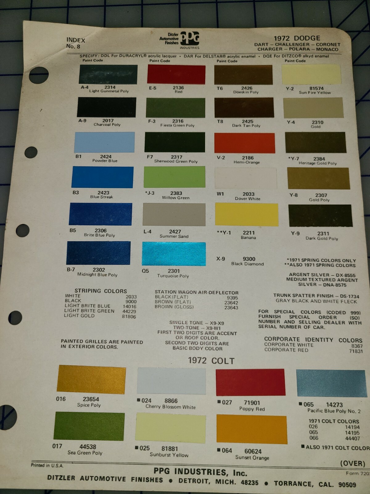 1972 Dodge Color Chip Sheet Brochure | eBay