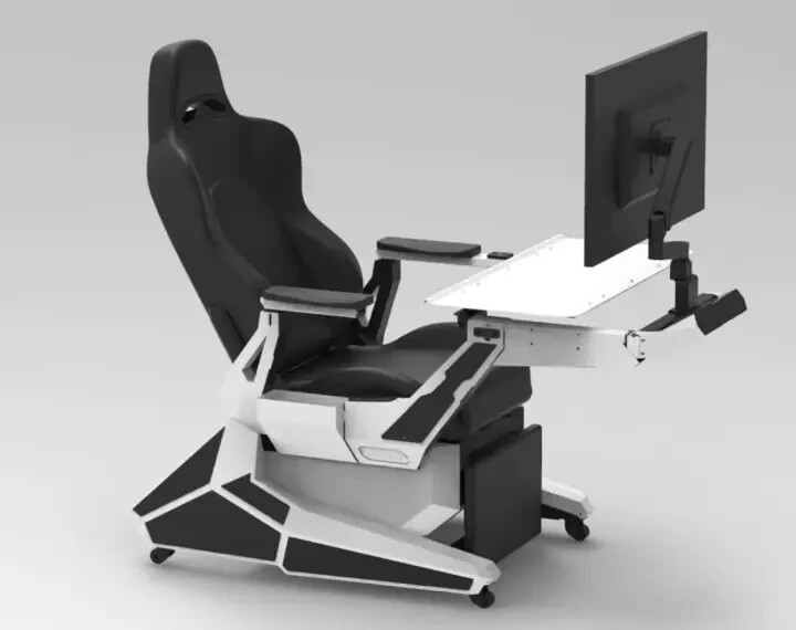 Gaming Cockpit Ergonomic Recliner Chair Workstation with Dual Monitor ...