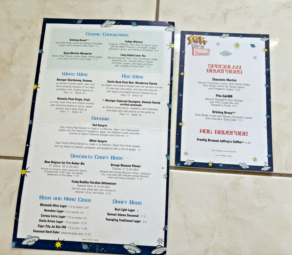 Sci-Fi Dine-In Menus-Dessert, Drink Disney Hollywood Studios, Walt ...
