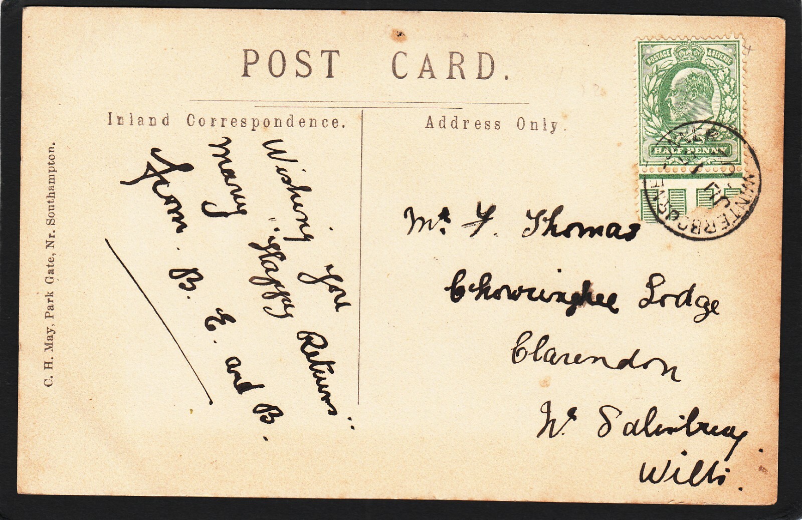 Postcard Winterbourne Gunner nr Salisbury Wiltshire village posted 1903 ...