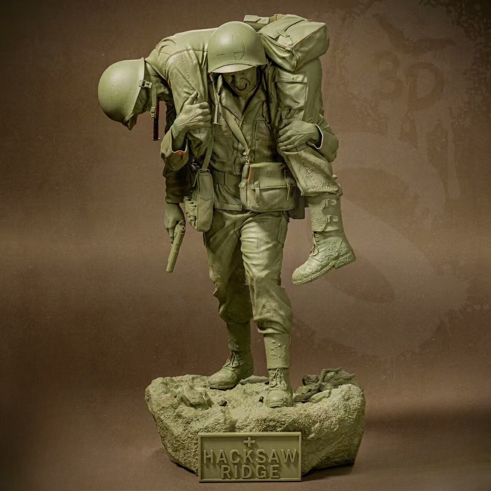 1/16 Scale WwII Hacksaw Ridge 2 Figures and Base Unpainted Resin Model ...