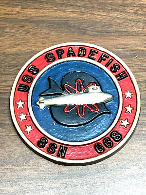 USS Spadefish (SSN-668) Vintage Submarine Aluminum Metal Plaque Emblem ...