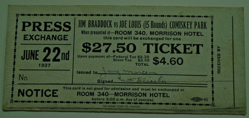 Jim Braddock vs. Joe Louis, Vintage, Boxing-Fight Ticket Exchange, 1937 ...