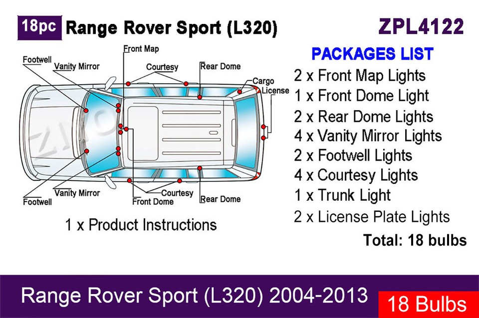 18 Bulbs Deluxe LED Interior Dome Light Kit Xenon White For Range Rover ...