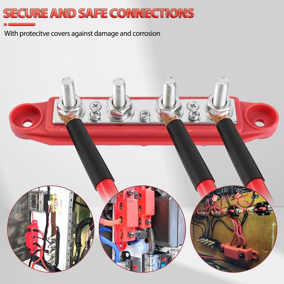 2 x Positive Negative Bus Bar Battery Power Distribution Block 4 x M8 ...