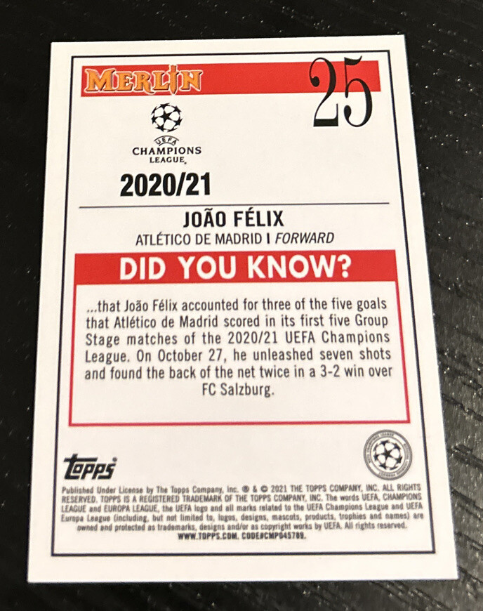 2020-21 Topps Merlin UEFA Joao Felix | eBay