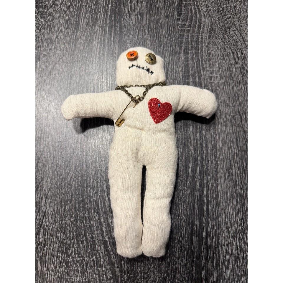 Handmade Voodoo Doll Rustic Folk Art Whimsical Charm Red Heart Safety ...