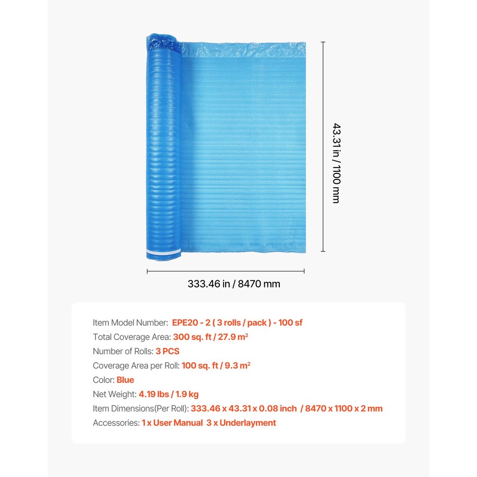 Uimoso Floor Underlayment 300 sq.ft 3mm 3-in-1 Vapor Barrier for ...