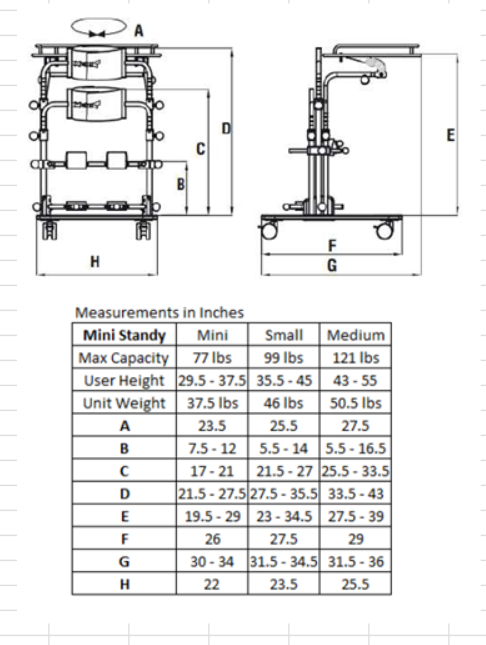 PEDIATRIC STANDER ORMESA MINI STANDY Size MEDIUM with TABLE/TRAY FOR ...