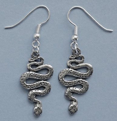 Earrings #201 Pewter Snakes (30mm x 15mm) Silver Tone drop | eBay Australia