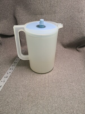 Tupperware Push Button Clear Water Juice Pitcher 1.5 QT #1575 Blue Lid ...