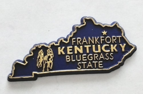 Kentucky die cut rubber fridge magnet gold blue Frankfort Bluegrass ...