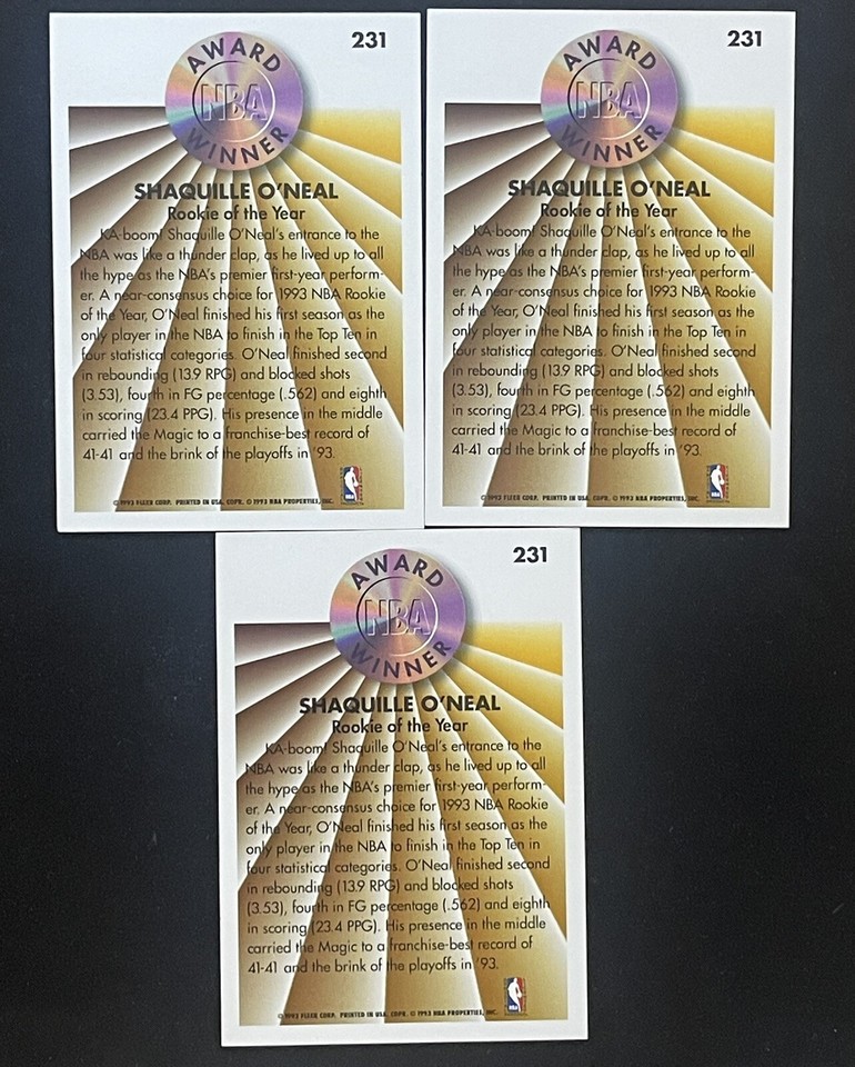 1993-94 Fleer Award Winner Rookie Of The Year #231 Shaquille O'Neal NBA ...