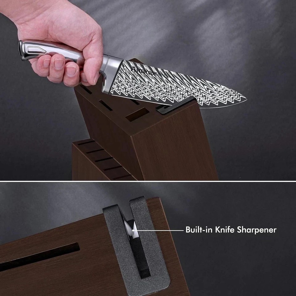 15-Piece Kitchen Knife Set with Wooden Block German Stainless Steel ...