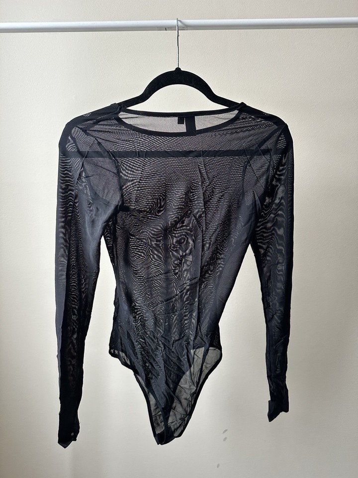 Windsor Black Sheer Mesh Long Sleeve Bodysuit, Size S | eBay
