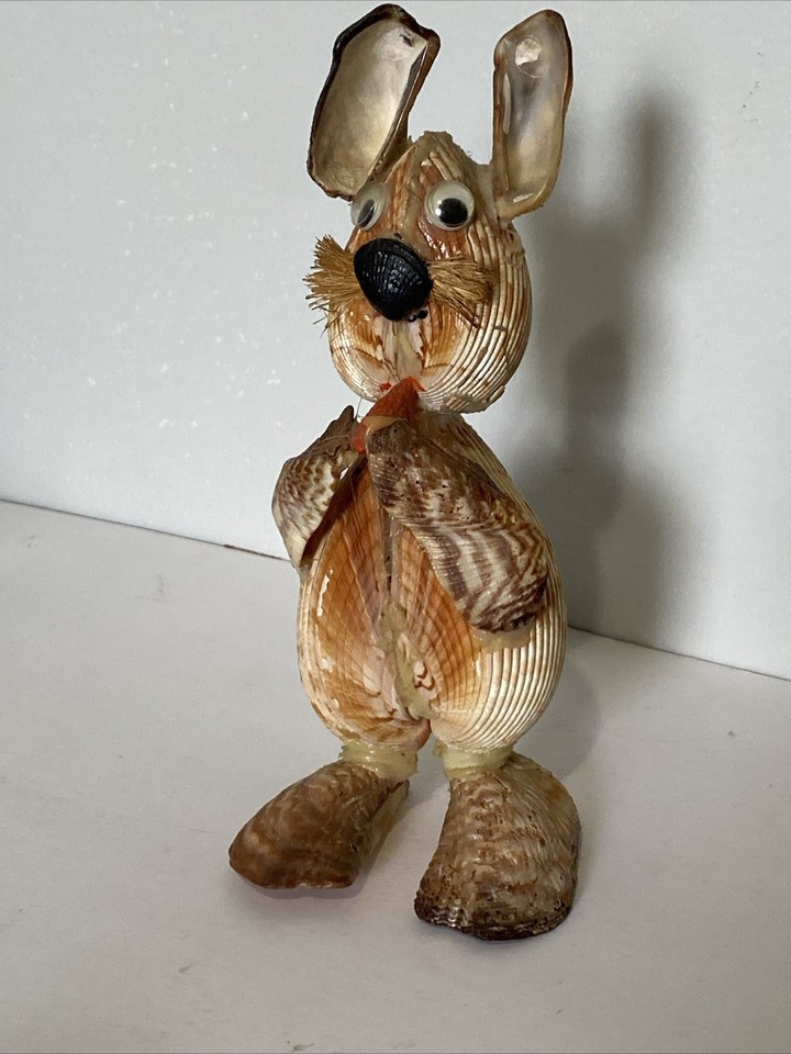 7" Vintage Bunny Rabbit made of Seashells Turkey Wing & Cockle Shells ...
