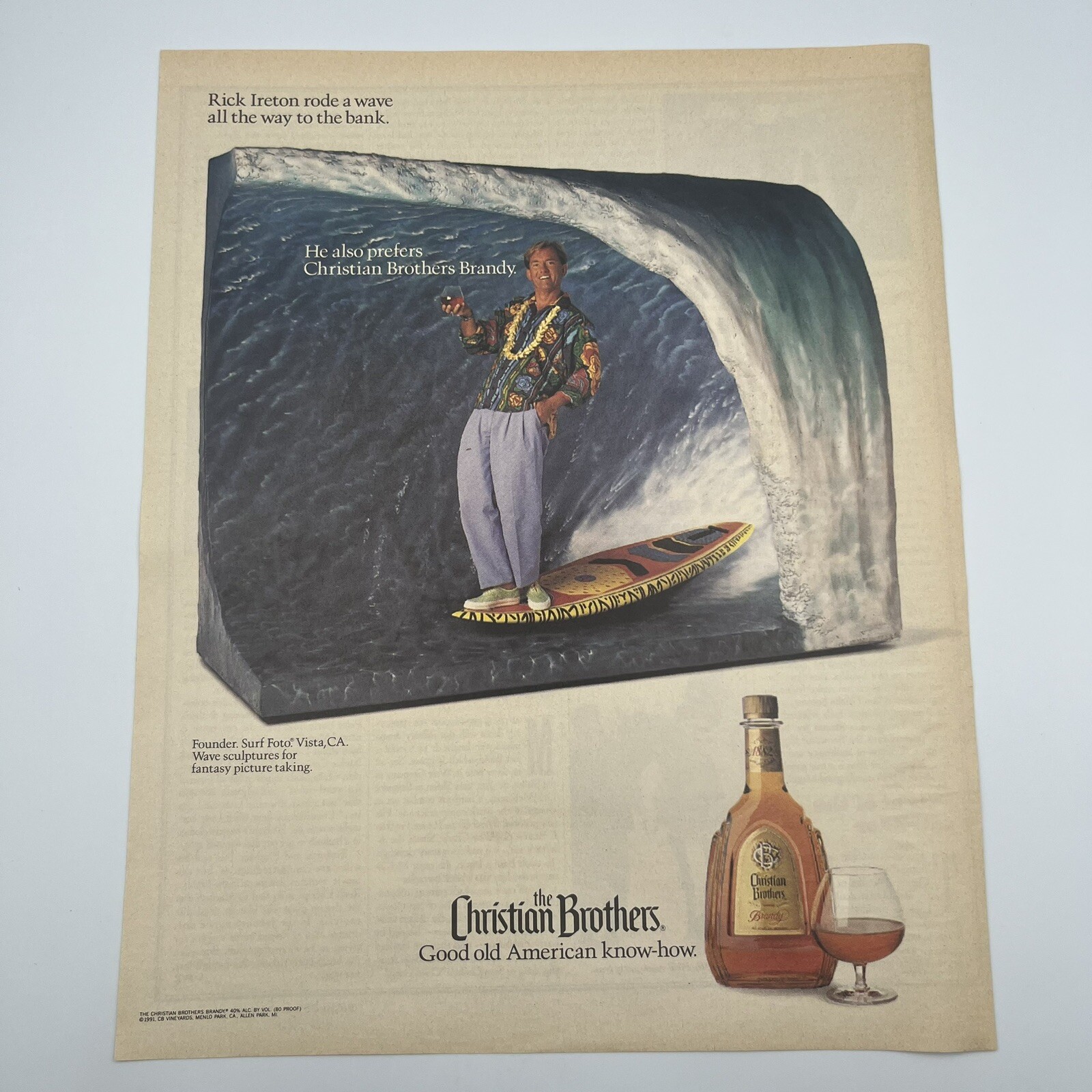 Christian Brothers Brandy 1991 Print Ad 9.75"x12" Rick Ireton Surf Foto ...