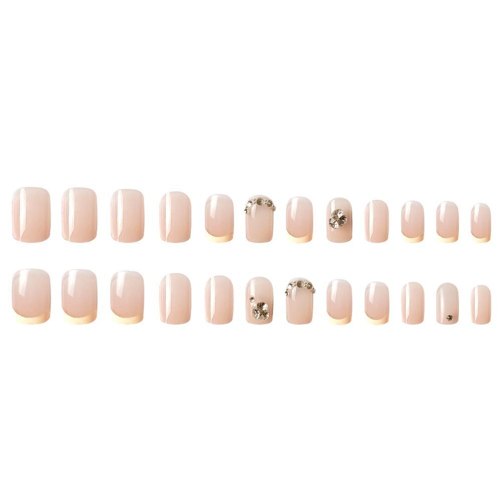 24pcs Manicure Fake Nials DIY Shining Crystal Short Square French False ...