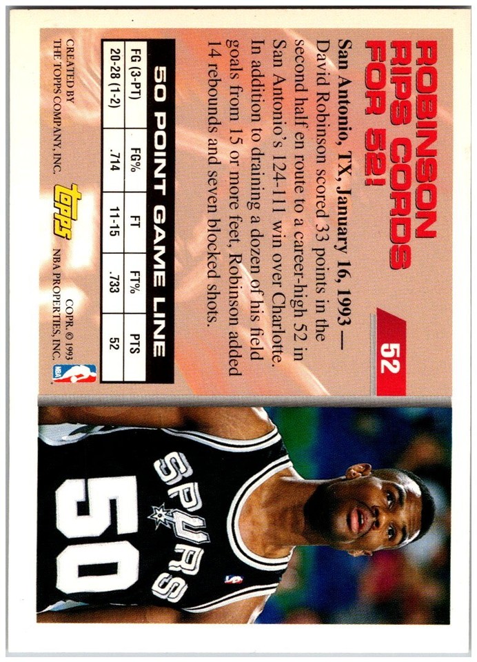 1993-94 Topps #52 David Robinson - Gold HOF FREE SHIPPING! | eBay