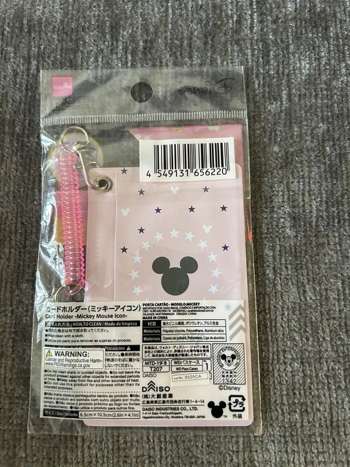Mickey Mouse Icon Card Holder PINK 2 slots w clip spiral strap Minnie ...