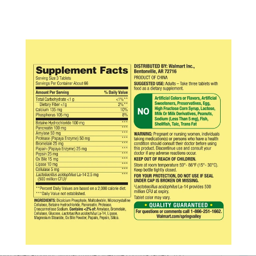 Spring Valley Probiotic Multi Enzyme Digestive Formula Tablets 200 ...