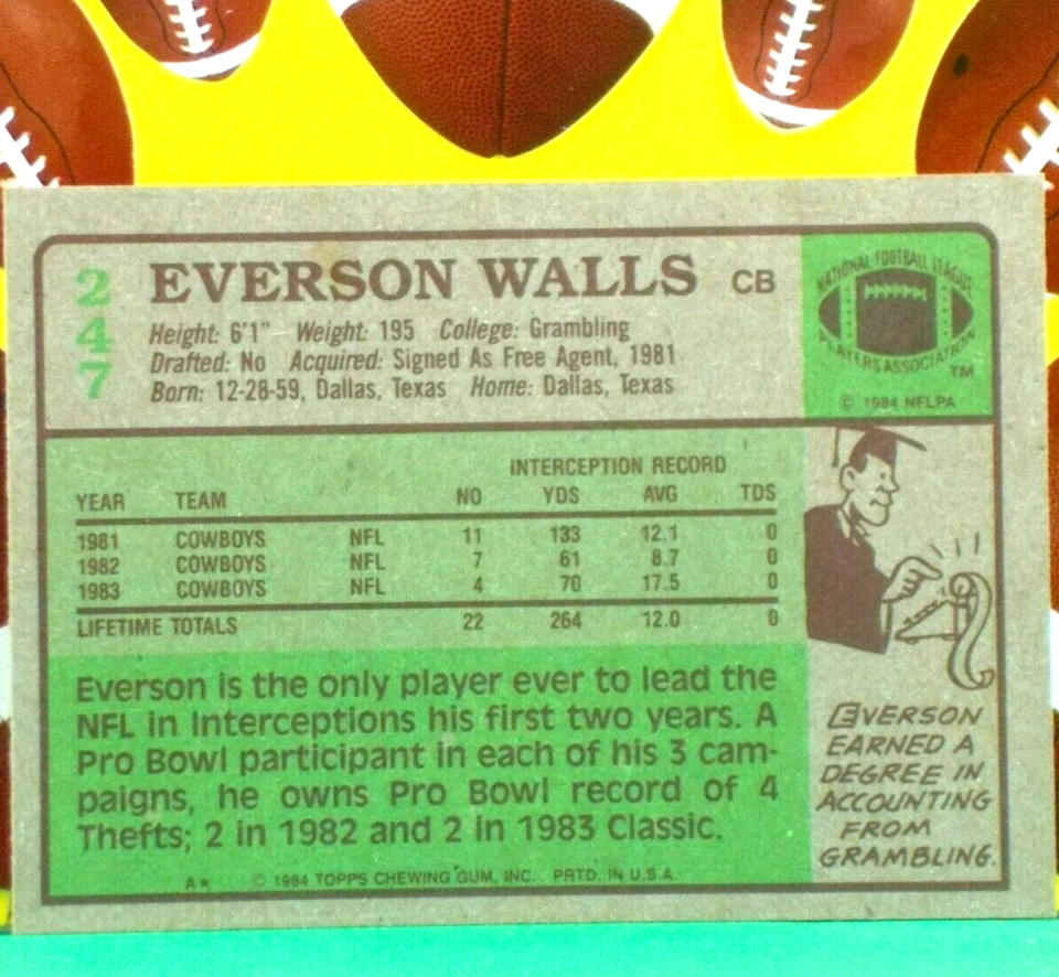 1984 TOPPS Football Card # 247 *** EVERSON WALLS *** Dallas Cowboys | eBay
