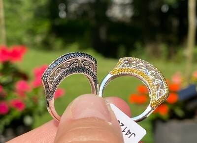 SHOPHQ Sterling Silver 0.33ctw Each Blue & Yellow Diamond Stacker Band ...