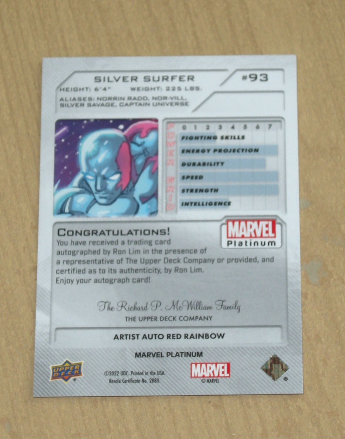 2024 Marvel Platinum RED Rainbow artist autograph SILVER SURFER Ron Lim ...