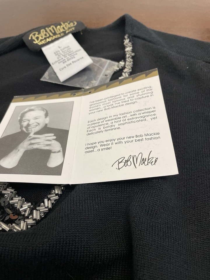 NWT Bob Mackie Art To Wear L/S Stretch Tunic Black Beaded Rhinestone ...