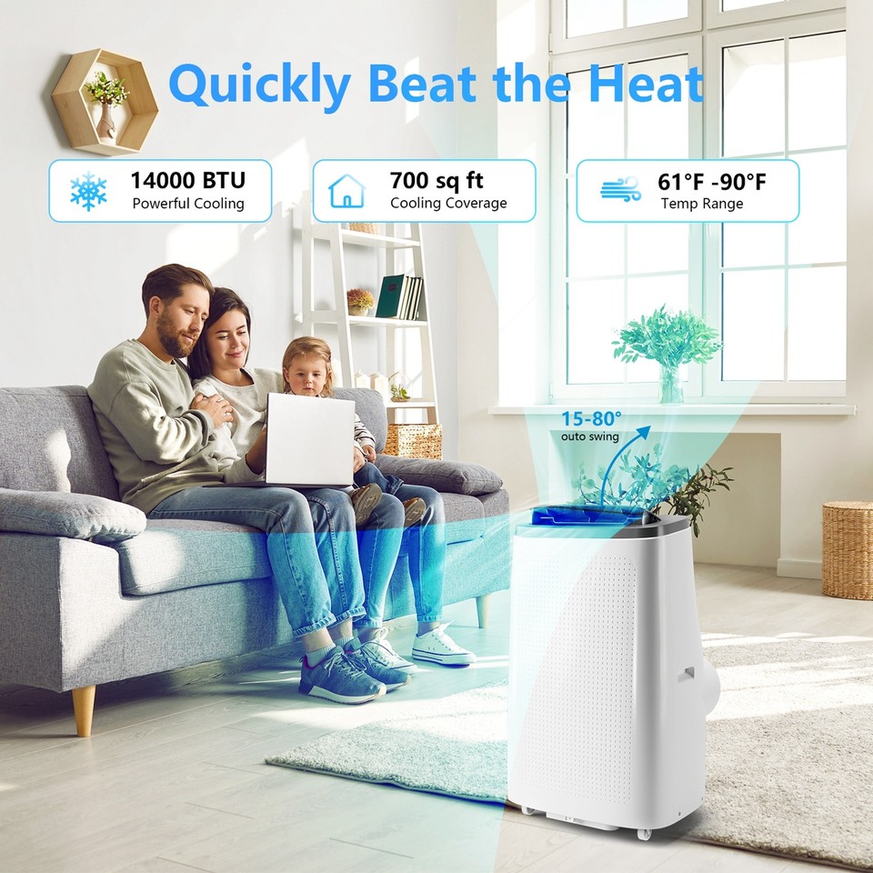14000BTU Portable Air Conditioner 3-In-1 Floor AC Unit Easy Assembly ...