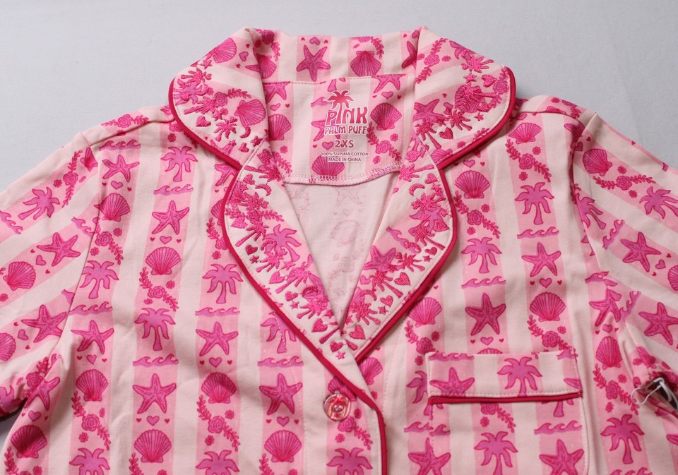 Pink Palm Puff Women S Cotton Pink Palm Pajama Set Ar8 Blush Bay Size