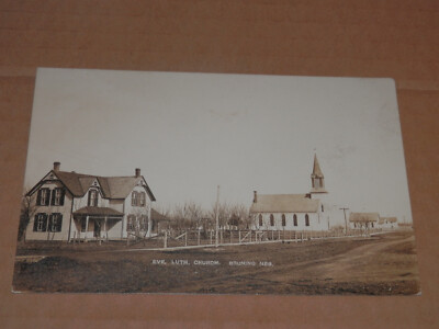 BRUNING NEBRASKA - 1909 RPPC REAL-PHOTO POSTCARD - EVE. LUTH. CHURCH ...