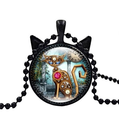 Steampunk Cat Necklace Clock Pendant Jewelry Kitty Kitten Necklace ...