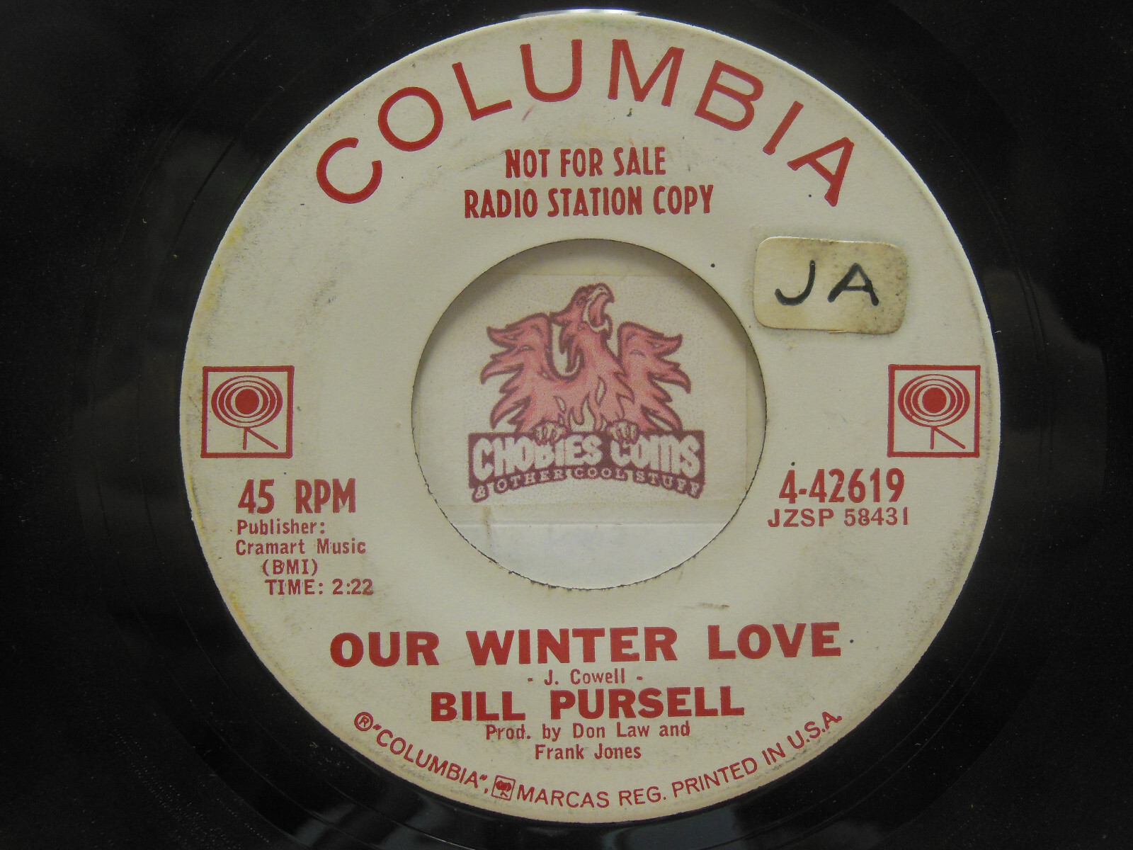 Promo! Bill Pursell: Our Winter Love / A Wound Time Can't Erase, 45 RPM ...