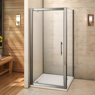 800x800 Shower Enclosure 6mm Glass Pivot Door+Side Panel+ Stone Tray ...