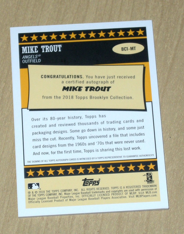 2018 Topps Montgomery Club Brooklyn Collection Mike Trout autograph ...