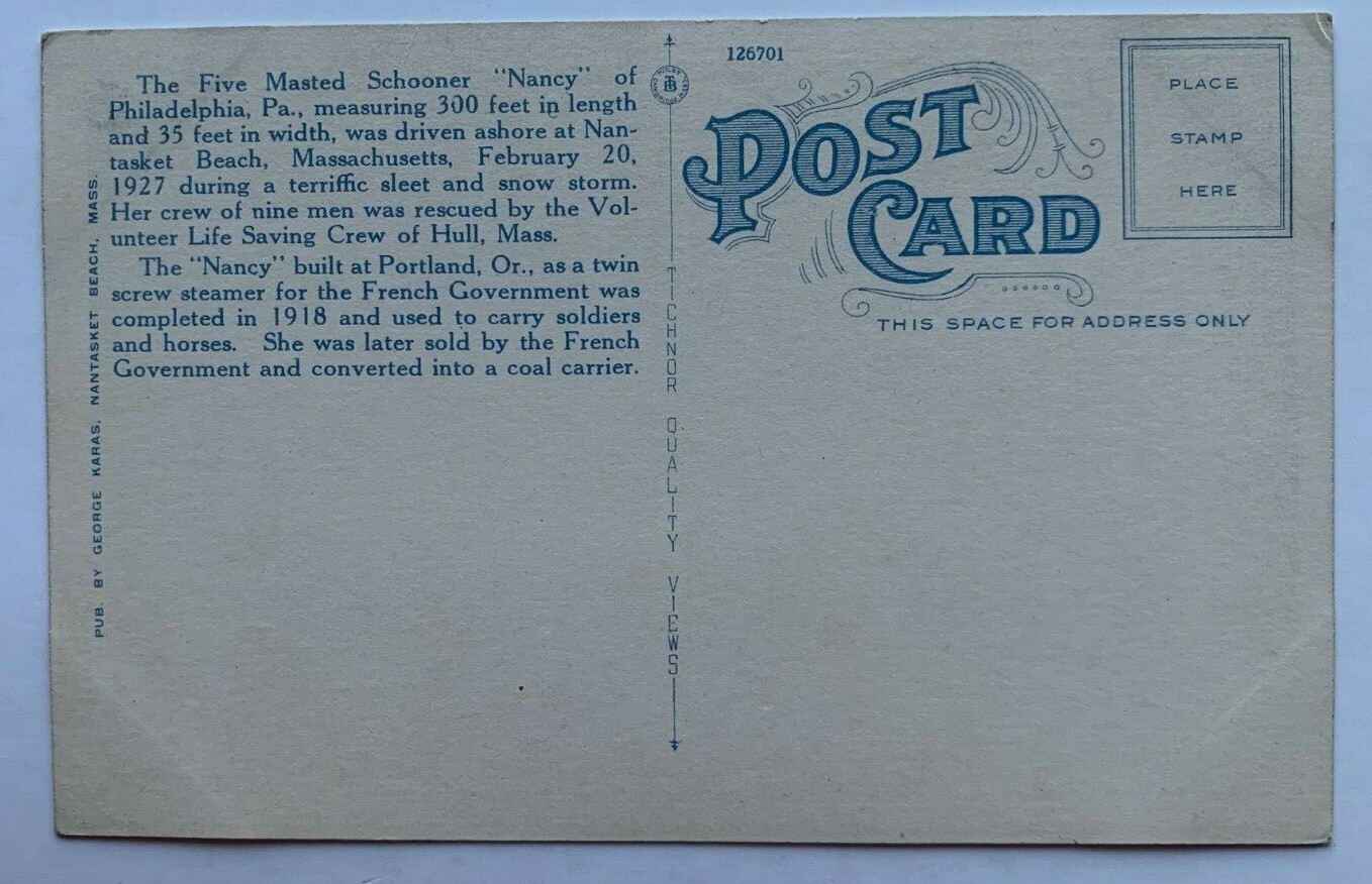 MA Postcard Nantasket Beach Wreck of Schooner Nancy shipwreck Feb 1927 ...