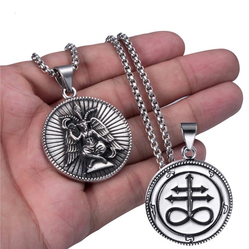Men's Baphomet Satanic Devil Brimstone Cross Solid Stainless Steel ...