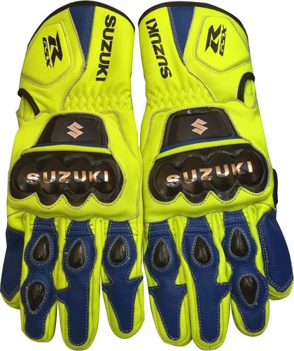 Suzuki GSX-R Racing MotoGP Leather Motorcycle Gloves Yellow Blue Biker ...