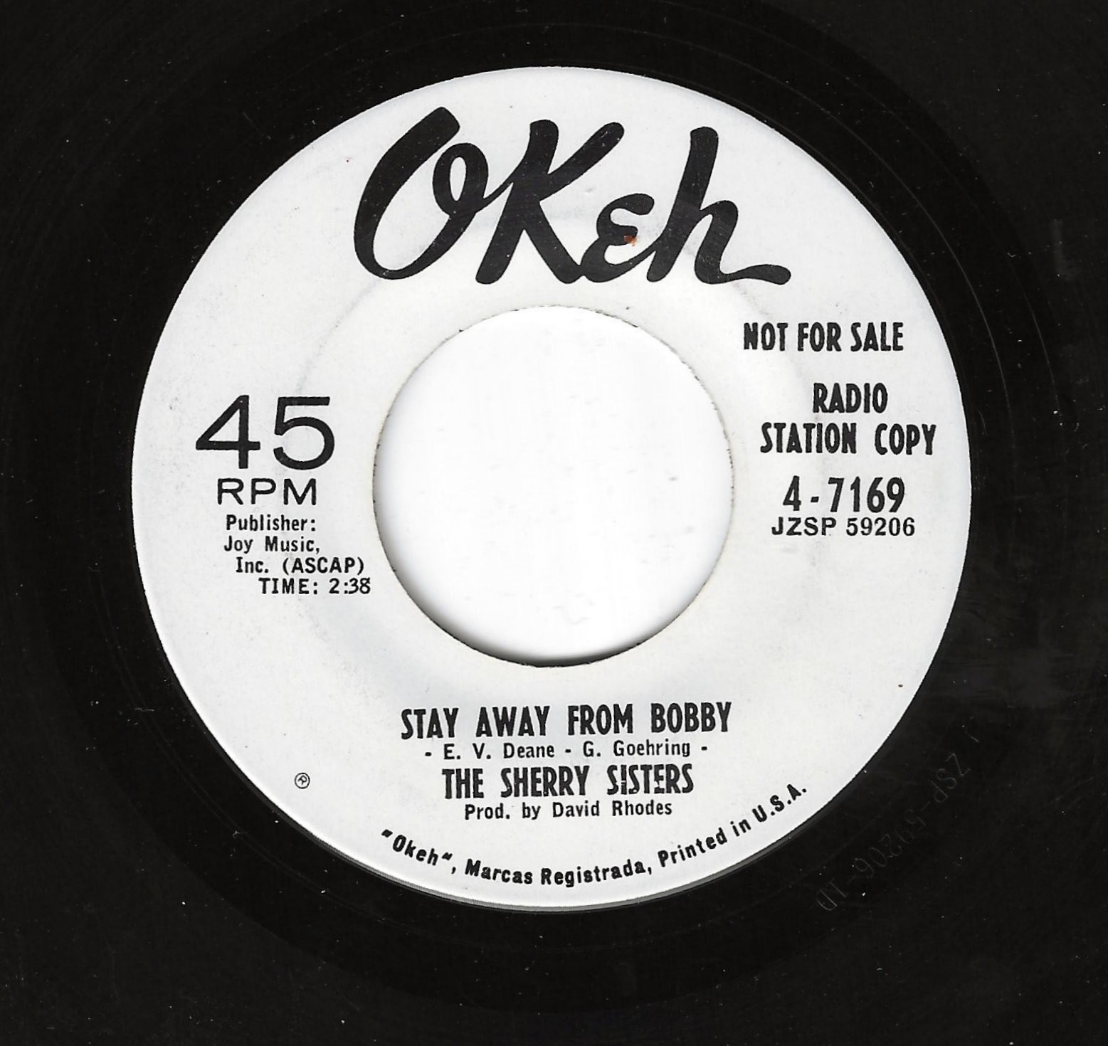 THE SHERRY SISTERS 45RPM '63 OKEH STAY AWAY FROM BOBBY NICE TEENER ...