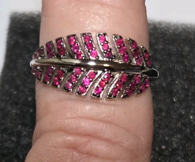 Beautiful Natural Ruby Diamond Cut Leaf 925 Sterling Silver Ring Size 6 ...