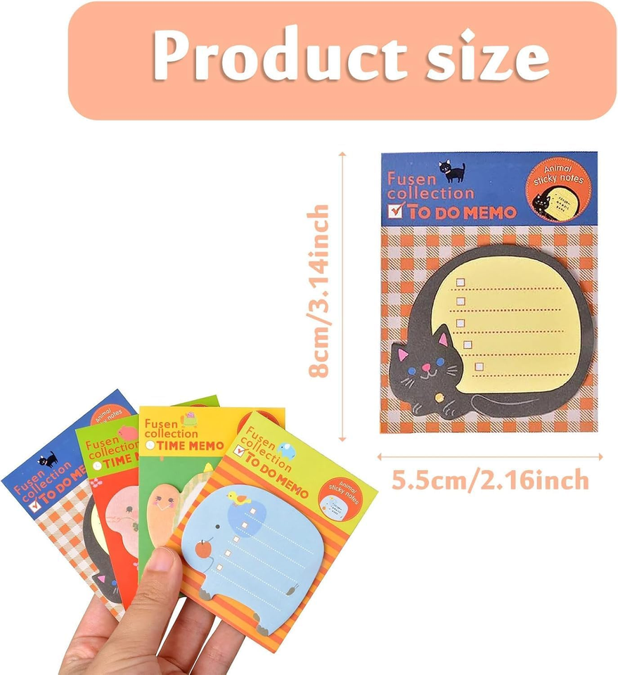 24 Pack Cute Stationary Sticky Notes Set - Cartoon Animal Sticky Notes ...