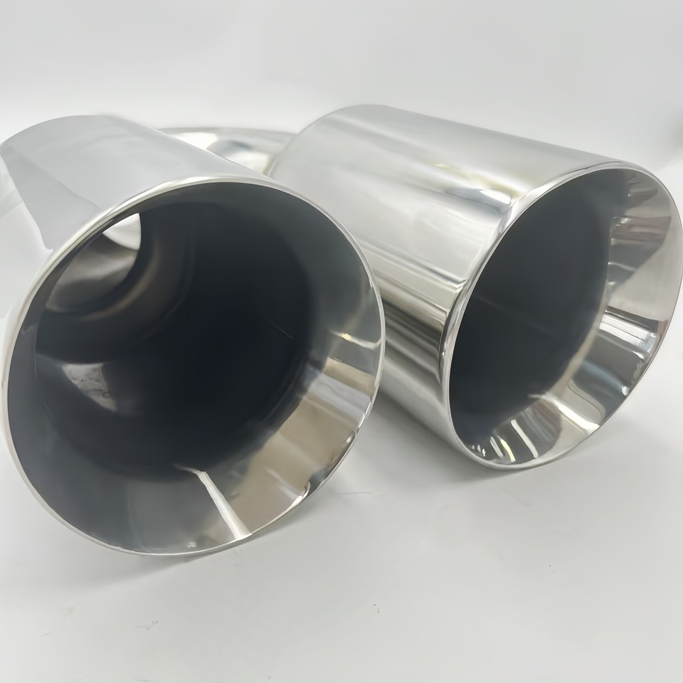 A Pair Quad 4" Out Chrome Exhaust Tip Staggered 2.5" Inlet Dual Wall ...