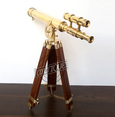Vintage Gold Finish Double Barrel Room Decorative Telescope on Stand ...
