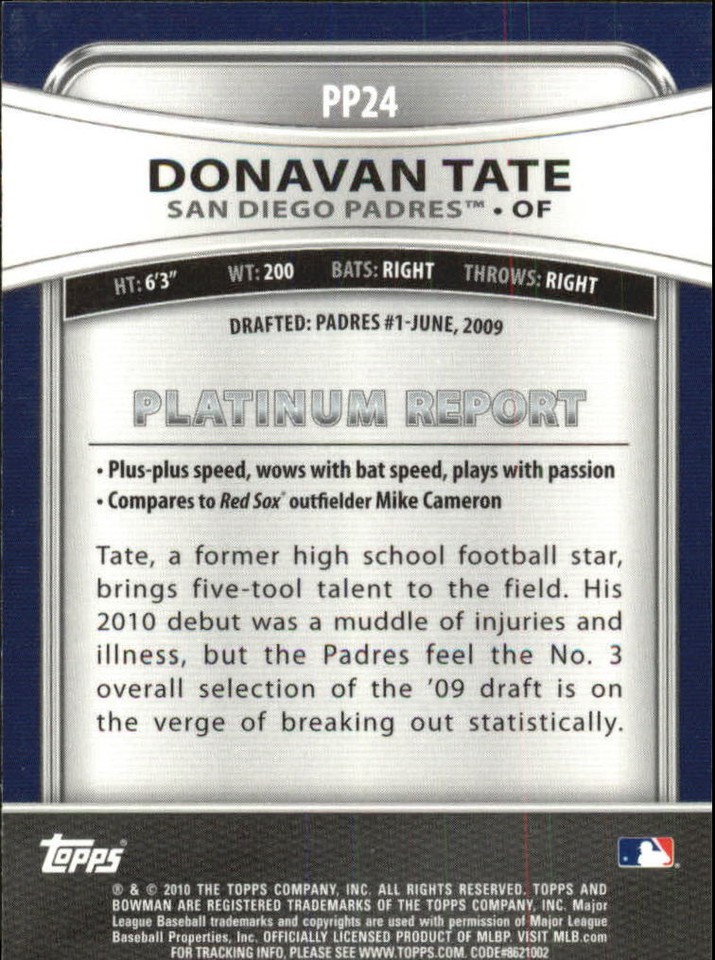 2010 (PADRES) Bowman Platinum Prospects #PP24 Donavan Tate | eBay