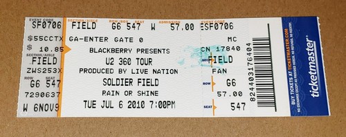 U2 RARE 2010 360 US TOUR SOLDIER FIELD CHICAGO FULL TICKET MINT- BONO ...
